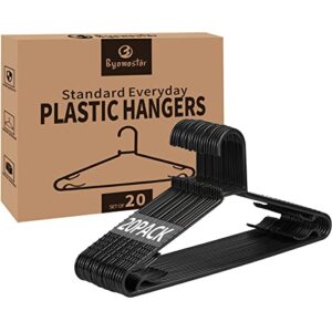 black plastic hangers 20 pack, light weight durable clothes hangers non-slip slim heavy duty hangers g-shape standard size ideal for tank t-shirts dresses jackets suits blouses ties leggings (black)