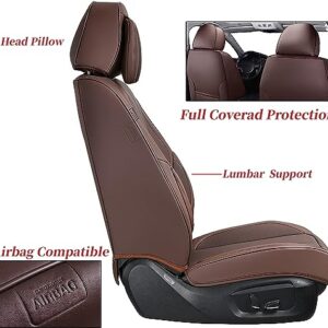 Coverado Front and Back Seat Covers 5 Pieces, Waterproof Nappa Leather Auto Seat Protectors Full Set with Head Pillow, Universal Car Accessories Fit for Most Sedans SUV Pick-up Truck, Brown