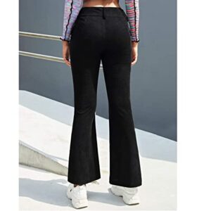 Women Bell Bottom Corduroy Pants High Waist Black Bootcut Flare Leg Palazzo Pants Trousers