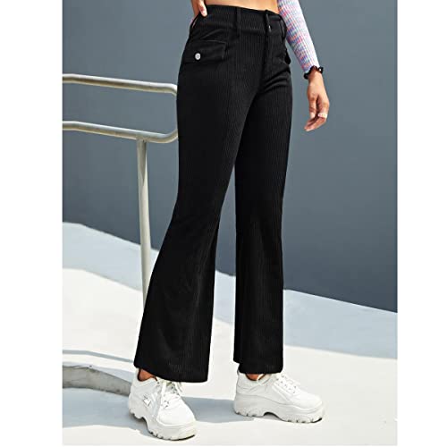 Women Bell Bottom Corduroy Pants High Waist Black Bootcut Flare Leg Palazzo Pants Trousers