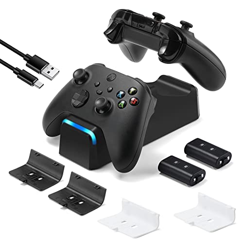 KEKUCULL Dual Dock Charging Station Compatible with Xbox Series X/S, Xbox One/One X/One S Controllers, Charger for Xbox Controller with 2 * 1100mah Rechargeable Controller Battery Packs(Black)