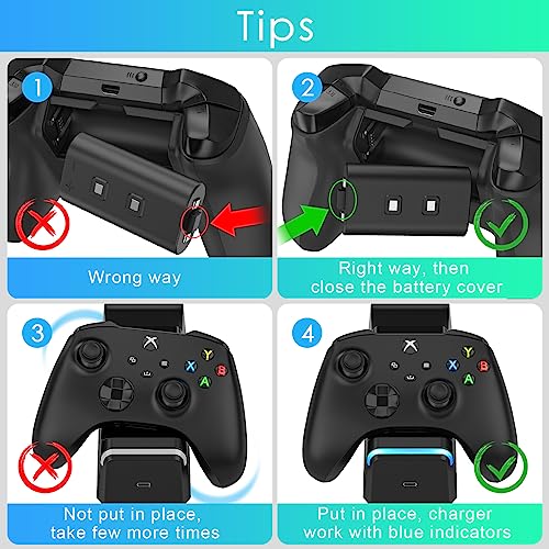 KEKUCULL Dual Dock Charging Station Compatible with Xbox Series X/S, Xbox One/One X/One S Controllers, Charger for Xbox Controller with 2 * 1100mah Rechargeable Controller Battery Packs(Black)