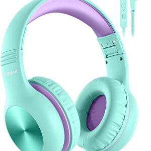 Kids Headphones with Microphone, Over-Ear Headphones for Kids with Sharing Function, 85dB/94dB Safe Volume Limit, HD Sound, Headset for On-line Study, School, Travel, Headphone for Children [Green]