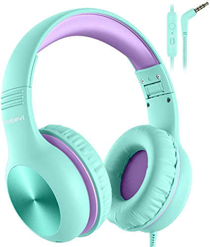 Kids Headphones with Microphone, Over-Ear Headphones for Kids with Sharing Function, 85dB/94dB Safe Volume Limit, HD Sound, Headset for On-line Study, School, Travel, Headphone for Children [Green]