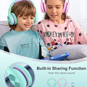 Kids Headphones with Microphone, Over-Ear Headphones for Kids with Sharing Function, 85dB/94dB Safe Volume Limit, HD Sound, Headset for On-line Study, School, Travel, Headphone for Children [Green]