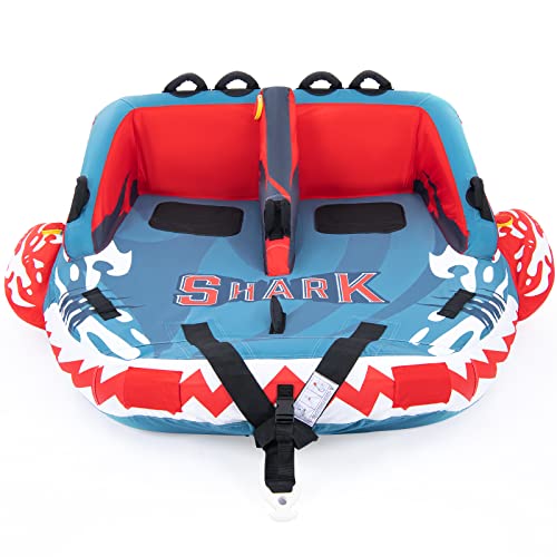 Valwix 2 Person Towable Tube for Boating with Front & Rear Tow Points, 2-Rider Inflatable Boat Raft with Full Nylon Cover for Youth Adult Watersports