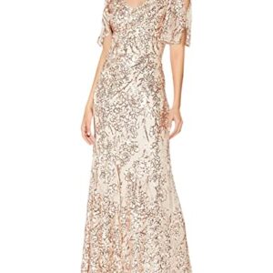 Alex Evenings Women's Sequin Stretch Lace Cold Shoulder Gown, Sand, 16