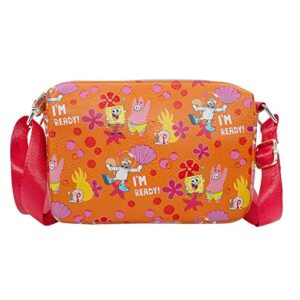 buckle down nickelodeon bag, cross body, rectangle, spongebob and friends im ready flowers and bubbles, orange, vegan leather, nick 90's rewind