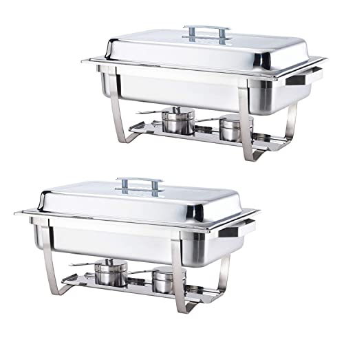 ALPHA LIVING 70012-Gray 2 Pack 8QT Chafing Dish High Grade Stainless Steel Chafer Complete Set, 8 Qt, Alpine Gray Handle