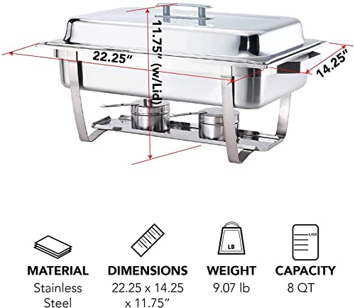 ALPHA LIVING 70012-Gray 2 Pack 8QT Chafing Dish High Grade Stainless Steel Chafer Complete Set, 8 Qt, Alpine Gray Handle