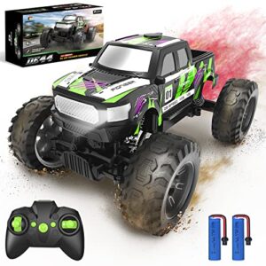 deerc de44 remote control monster truck with fog mist, dual motors off road rc car, 4wd rock crawler with led lights, spray water mist, 70+ min play, toy vehicle for boys girls and adults