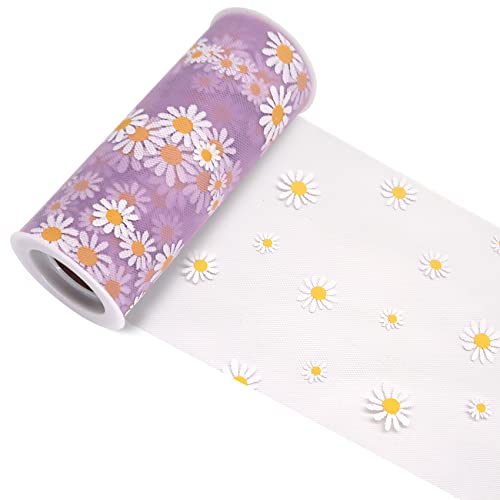 Tulle Rolls Fabric Ribbon Daisy Spool (6 Inch by 10 Yards) Floral Tulle for Gift Wrapping Tutu Skirts Wedding Decoration DIY Soft Fancy Tulle (Lavender)