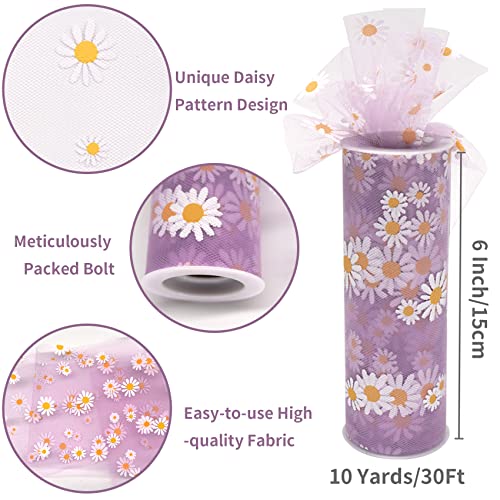 Tulle Rolls Fabric Ribbon Daisy Spool (6 Inch by 10 Yards) Floral Tulle for Gift Wrapping Tutu Skirts Wedding Decoration DIY Soft Fancy Tulle (Lavender)