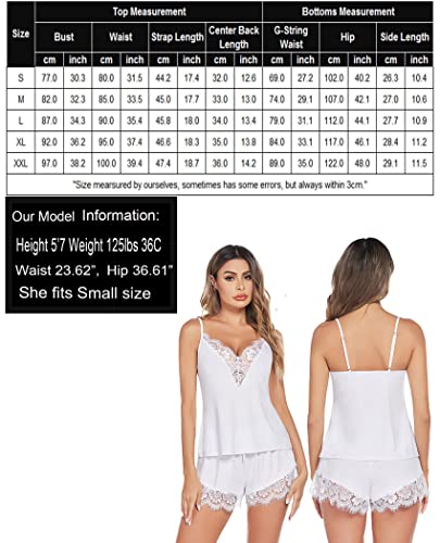 Avidlove Cami Pajama Set Sexy Lingerie Sleepwear Set Modal Lace Pj Short Sets for Women Summer Pjs (White,M)