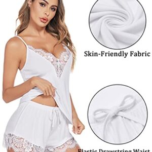 Avidlove Cami Pajama Set Sexy Lingerie Sleepwear Set Modal Lace Pj Short Sets for Women Summer Pjs (White,M)