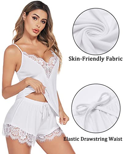 Avidlove Cami Pajama Set Sexy Lingerie Sleepwear Set Modal Lace Pj Short Sets for Women Summer Pjs (White,M)