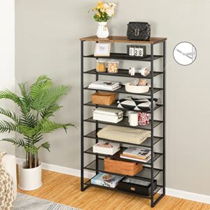 HOOBRO 10-Tier Shoe Rack, Large Capacity Shoe Organizer Shelf, Shoe Storage Unit for 27-36 Pairs of Shoes, for Entryway, Hallway, Closet, Dorm Room, Industrial, Rustic Brown BF107XJ01