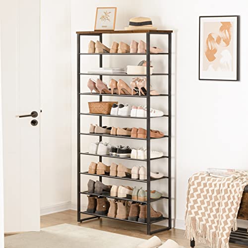 HOOBRO 10-Tier Shoe Rack, Large Capacity Shoe Organizer Shelf, Shoe Storage Unit for 27-36 Pairs of Shoes, for Entryway, Hallway, Closet, Dorm Room, Industrial, Rustic Brown BF107XJ01