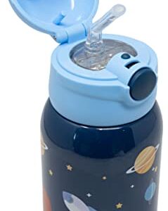 MIRA 15 oz Kids Stainless Steel Water Bottle - Thermos Insulated Flask Keeps Cold - One Touch Straw Lid Cap, Blue - Planets