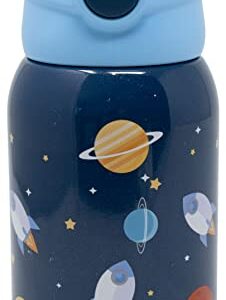 MIRA 15 oz Kids Stainless Steel Water Bottle - Thermos Insulated Flask Keeps Cold - One Touch Straw Lid Cap, Blue - Planets