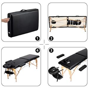 Yaheetech Massage Table Massage Bed Portable Lash Bed for Eyelash Extensions Beauty Tattoo Table Adjustable Black