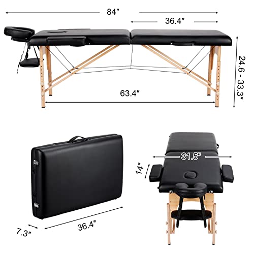 Yaheetech Massage Table Massage Bed Portable Lash Bed for Eyelash Extensions Beauty Tattoo Table Adjustable Black