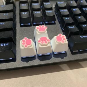 yupyay 4 pack custom oem r4 keycaps pbt mechanical keyboard keycaps cute cat paw key cap kawaii gaming keycaps for mechanical keyboard with keycap puller (white base)