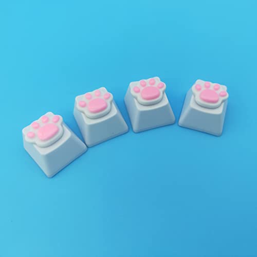 YupYay 4 Pack Custom OEM R4 Keycaps PBT Mechanical Keyboard Keycaps Cute Cat Paw Key Cap Kawaii Gaming Keycaps for Mechanical Keyboard with Keycap Puller (White Base)