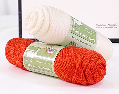 3-Pack Baby Alpaca Wool Blend Yarn Worsted Weight Fashion Collection Art Crafts Crochet and Knitting Sunny Cat Premium Brand ( White)