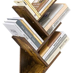 Hoctieon 4 Tier Tree Bookshelf, 4 Shelf Bookcase, Modern Book Storage, Free Standing Tree Bookcase, Utility Organizer Shelves for Home Office, Living Room, Bedroom, Rustic Brown