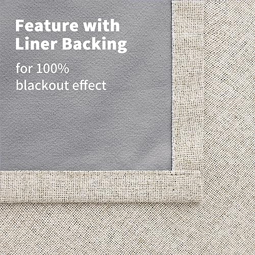 YoungsTex Linen Blackout Curtains for Bedroom, Thermal Insulated Full Room Darkening Curtains Natural Linen Textured Black Out Window Drapes, 2 Panels, 52 X 63 Inch, Beige