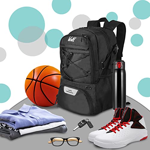 WOLT | Basketball Backpack Large Sports Bag with Separate Ball holder & Shoes compartment, Best for Basketball, Soccer, Volleyball, Swim, Gym, Travel(Black)