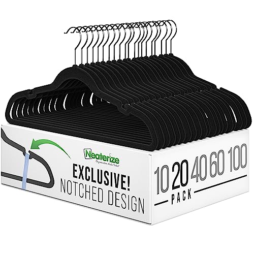 Velvet Hangers 20 Pack Black – Heavy Duty Velvet Clothes Hangers - Non Slip Felt Coat and Suit Hangers for Closet - Lightweight Thin Space Saving Ganchos para Colgar Ropa