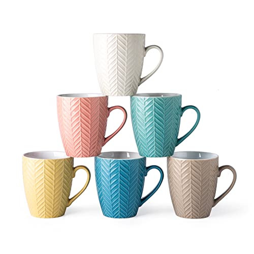 AmorArc Large Coffee Mugs Set of 6, 20oz Coffee Cups for Latte/Cappuccino/Tea/Cocoa, Ceramic Coffee Mugs with Textured Patterns for Men Women Mom Dad, Dishwasher&Microwave Safe, Multi-color