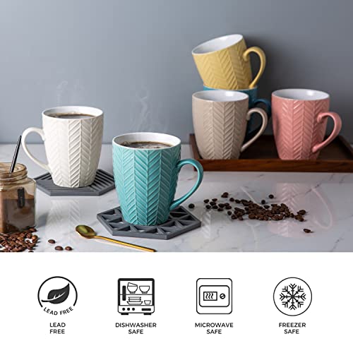 AmorArc Large Coffee Mugs Set of 6, 20oz Coffee Cups for Latte/Cappuccino/Tea/Cocoa, Ceramic Coffee Mugs with Textured Patterns for Men Women Mom Dad, Dishwasher&Microwave Safe, Multi-color