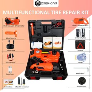 ZAISHANG Electric Car Jack 5T Hydraulic Floor Jack DC 12V Car Jack Kit with Electric Impact Wrench and Tire Inflator, Car Lift for Emergency Tire Change