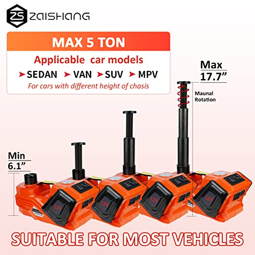 ZAISHANG Electric Car Jack 5T Hydraulic Floor Jack DC 12V Car Jack Kit with Electric Impact Wrench and Tire Inflator, Car Lift for Emergency Tire Change