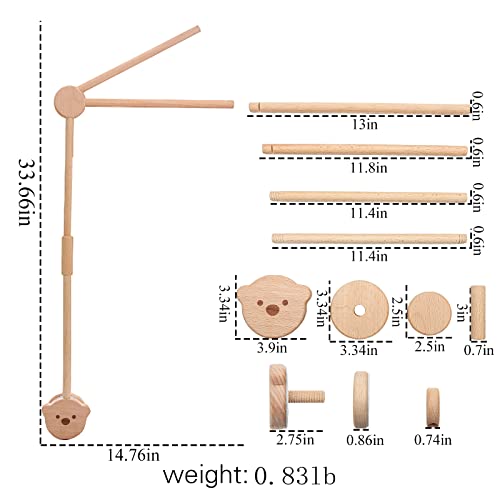 Baby Crib Mobile Arm - Wooden Baby Mobile Crib Holder for Mobile Hanging Baby Crib Attachment for Nursery Decor (Bear Crib arm)