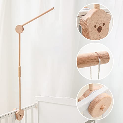 Baby Crib Mobile Arm - Wooden Baby Mobile Crib Holder for Mobile Hanging Baby Crib Attachment for Nursery Decor (Bear Crib arm)