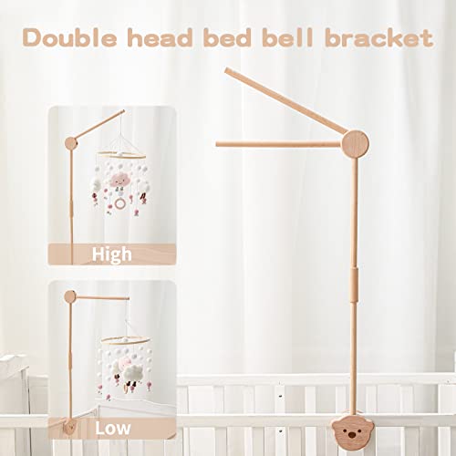 Baby Crib Mobile Arm - Wooden Baby Mobile Crib Holder for Mobile Hanging Baby Crib Attachment for Nursery Decor (Bear Crib arm)