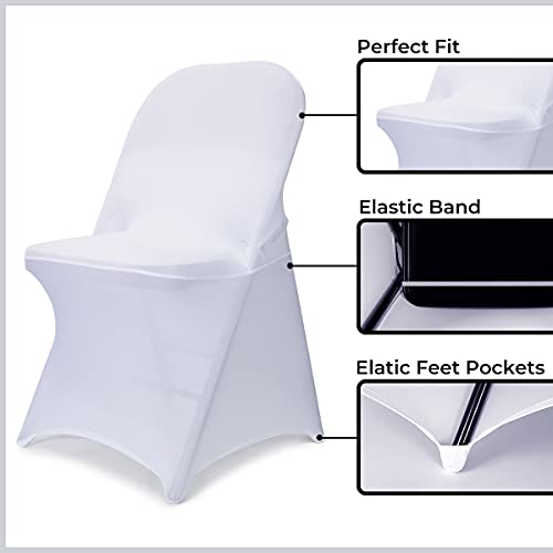 Babenest Spandex Folding Chair Covers - 50 PCS Upgraded Universal Stretch Washable Fitted Chair Slipcovers Protector for Wedding, Holidays, Banquet, Party, Celebration (White)