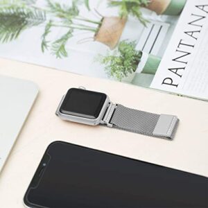 Magnetic Metal Band Compatible with Apple Watch Bands 38mm 40mm 41mm 42mm 44mm 45mm for Men Women, Stainless Steel Mesh Milanese Loop Diamond Strap Compatible for iWatch Series SE/7/6/5/4/3/2/1,Silver