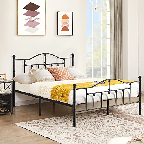 VECELO Queen Size Bed Frame, Metal Platform Mattress Foundation with Headboard & Footboard,No Box Spring Needed