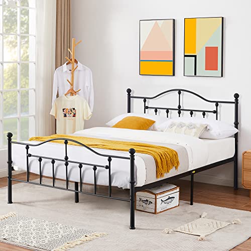 VECELO Queen Size Bed Frame, Metal Platform Mattress Foundation with Headboard & Footboard,No Box Spring Needed