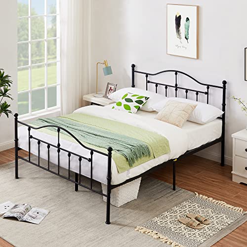 VECELO Queen Size Bed Frame, Metal Platform Mattress Foundation with Headboard & Footboard,No Box Spring Needed