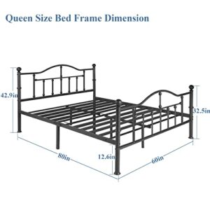 VECELO Queen Size Bed Frame, Metal Platform Mattress Foundation with Headboard & Footboard,No Box Spring Needed