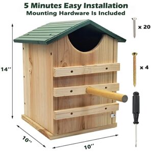 Prolee Screech Owl House Hand Made 14 x 10 Inch 100% Cedar Wood Owl Box with Mounting Screws, Easy Assembly Required (Bird Stand Design)