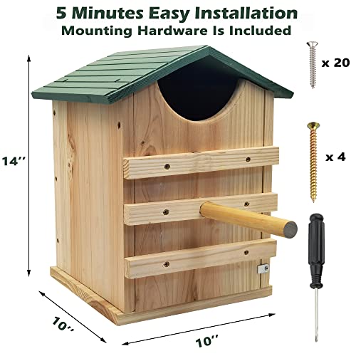 Prolee Screech Owl House Hand Made 14 x 10 Inch 100% Cedar Wood Owl Box with Mounting Screws, Easy Assembly Required (Bird Stand Design)