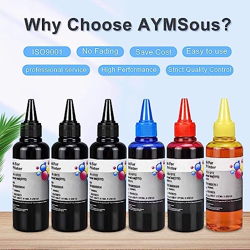 AYMSous 6-Pack Universal Ink Refill Kit for All HP Canon Epsn Brother Printers Compatible Cartridges Refillable Cartridge CISS CIS System with 6 Syringes(6x100ML 3BK, 1C. 1M, 1Y)