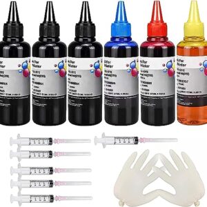 AYMSous 6-Pack Universal Ink Refill Kit for All HP Canon Epsn Brother Printers Compatible Cartridges Refillable Cartridge CISS CIS System with 6 Syringes(6x100ML 3BK, 1C. 1M, 1Y)